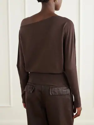 Simkhai Lavina Off-the-shoulder Ribbed-detailed Wool-blend Sweater - Brown