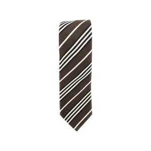 Saint Laurent Striped Silk Necktie - Brown