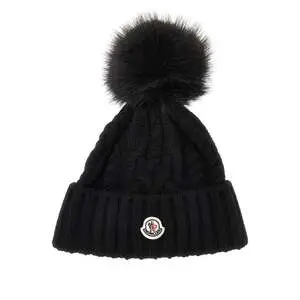 Moncler Cashmere And Wool Beanie Hat With Logo Patch