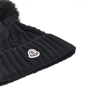 Moncler Cashmere And Wool Beanie Hat With Logo Patch