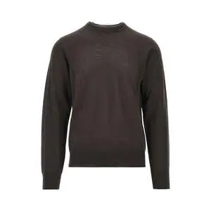 Emporio Armani Virgin Wool Weater With Eagle Embroidery - Brown