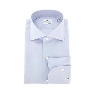 FINAMORE 1925 170 Two-ply Cotton Poplin Shirt - Blue