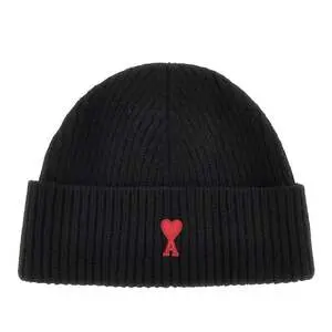 AMI Paris De Coeur' Wool Beanie Hat - Black
