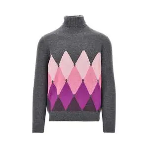 BALLANTYNE Diamond-shaped Cashmere Turtleneck Sweater - Grey