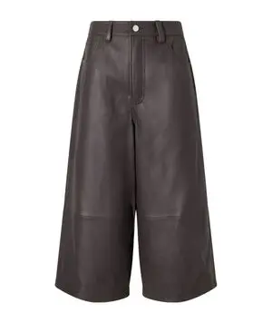 Staud STAUD Cropped Leather High-Rise Wide-Leg Pants Brown
