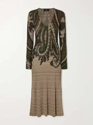 Etro Printed Ribbed-knit Midi Dress