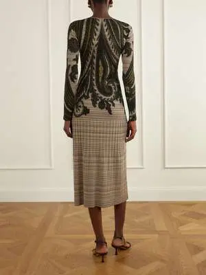 Etro Printed Ribbed-knit Midi Dress
