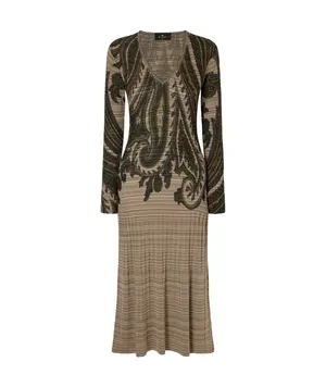 Etro Printed Ribbed-knit Midi Dress - Gray