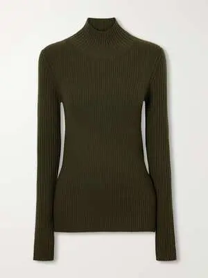 Victoria Beckham Ribbed Wool-blend Turtleneck - Green