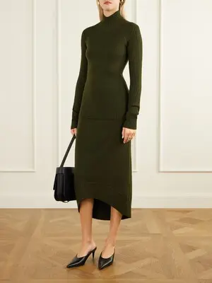 Victoria Beckham Ribbed Wool-blend Turtleneck - Green