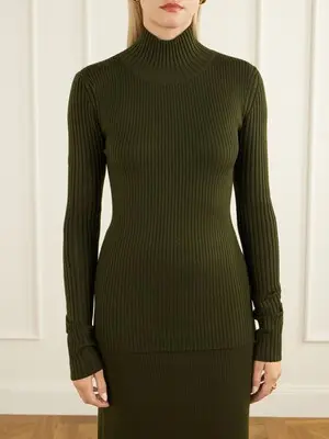Victoria Beckham Ribbed Wool-blend Turtleneck - Green