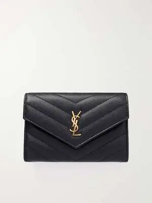 Saint Laurent Cassandre Metalassé Leather Wallet - Black