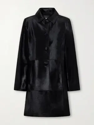 Nour Hammour Stella Paneled Calf Hair Coat - Black