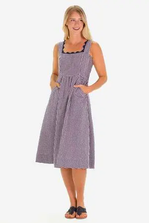 DUFFIELD LANE The Ricrac Wendy Dress - Navy Gingham