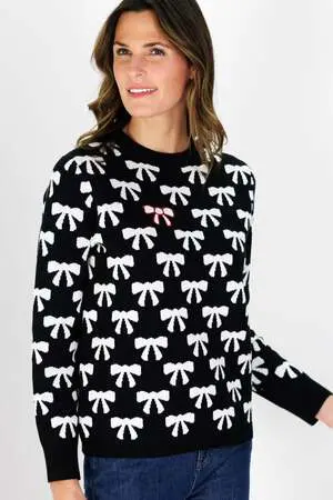 DUFFIELD LANE Bow Crew Neck Sweater - Black