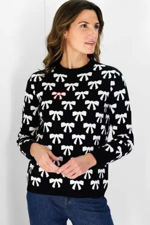 DUFFIELD LANE Bow Crew Neck Sweater - Black