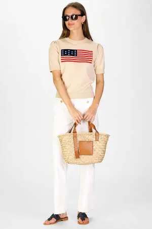DUFFIELD LANE Puff Sleeve Flag Sweater - Tan