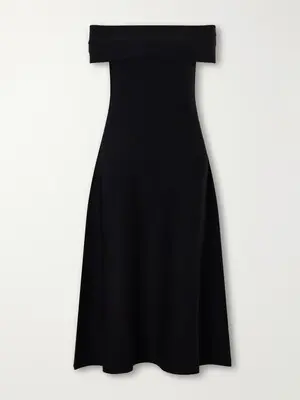 Simkhai Camilla Wool Off-the-shoulder Midi Dress - Black
