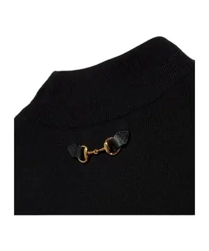 Gucci Fine Rib Knit Wool Dress With Horsebit - Black
