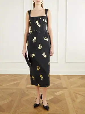 Rebecca Vallance Mariya Floral-embroidered Bustier Midi Dress