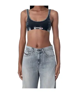 DIESEL® Logo Detailed Denim-effect Top - Black