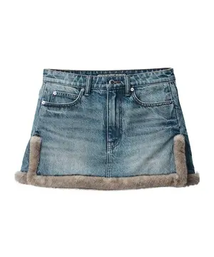 Alexander Wang Faux Fur Trim Denim Skirt - Medium Indigo