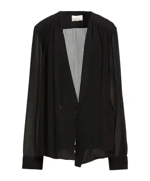 Saint Laurent Solidcolor Chiffon Longsleeve Blouse