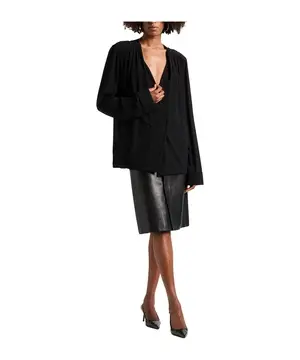 Saint Laurent Solidcolor Chiffon Longsleeve Blouse