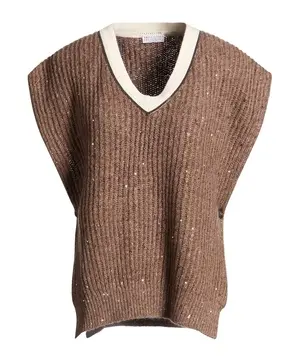 Brunello Cucinelli Vneck Shortsleeve Knit Top - Light Brown