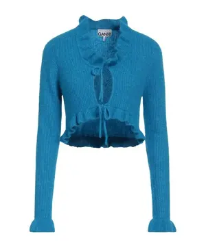 GANNI Lightweight Knitted Long-sleeve Crew-neck Top - Blue