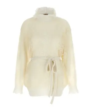 TWINSET Jacquard Belted Turtleneck Knitted Sweater