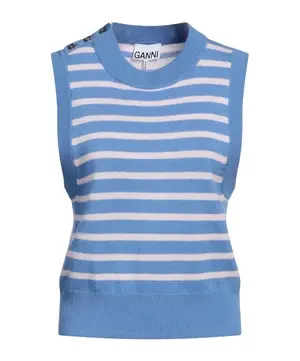 GANNI Striped Sleeveless Knit Top - Blue