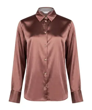 Max Mara Solid Colour Satin Stretchy Long Sleeve Shirt