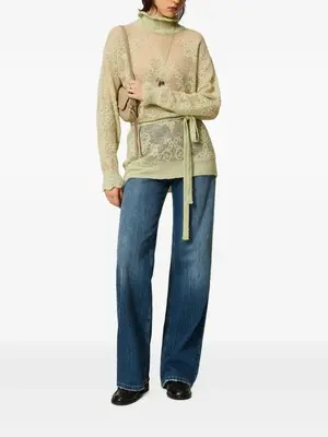 TWINSET Jacquard Belted Maxi Knitted Sweater