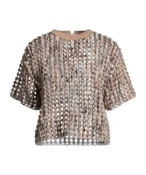 Brunello Cucinelli Colorful Knit Shortsleeve Top - Light Brown