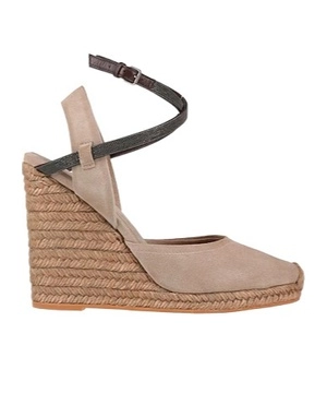 Brunello Cucinelli Twotone Spliced Straw Wedge Shoes - Grey