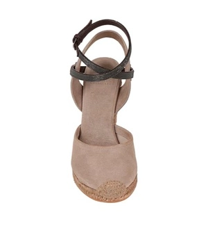 Brunello Cucinelli Twotone Spliced Straw Wedge Shoes