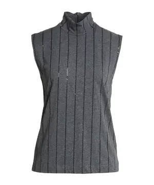 Brunello Cucinelli Striped Sleeveless Turtleneck Tshirt - Grey