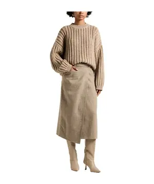 Brunello Cucinelli Solidcolor Flannel Midi Skirt