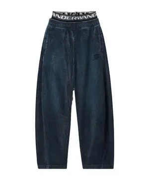 Alexander Wang Logo Elastic Brushed Denim Sweatpant - Dark Blue