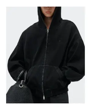 Alexander Wang Oversized Brushed Denim Hoodie - Black