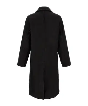 LEMAIRE Double-breasted Coat In Felted Wool And Alpaca Blend - Black