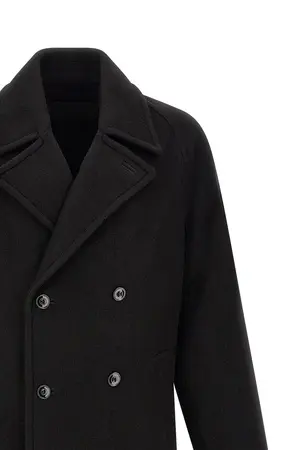 LEMAIRE Double-breasted Coat In Felted Wool And Alpaca Blend - Black