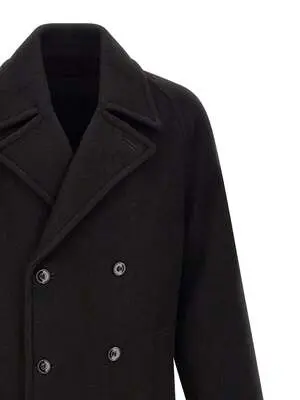LEMAIRE Double-breasted Coat In Felted Wool And Alpaca Blend - Black