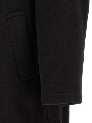 LEMAIRE Double-breasted Coat In Felted Wool And Alpaca Blend - Black