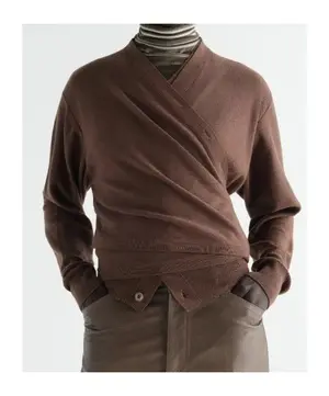 LEMAIRE Merino Wool Blend Trompe-l'œil Cardigan - Shitake