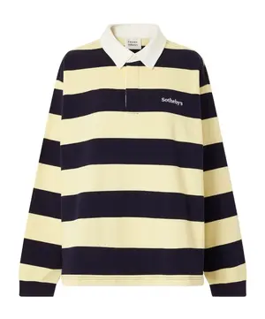 FRAME Striped Cotton-jersey Polo Sweater