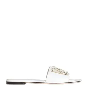 Dolce & Gabbana Flat Slides In Calfskin With Embroidery - White