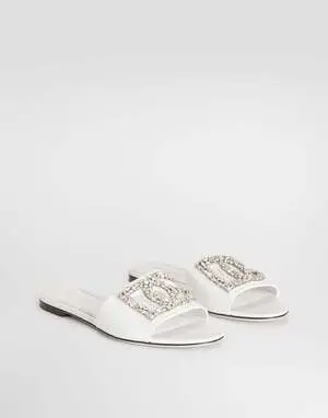 Dolce & Gabbana Flat Slides In Calfskin With Embroidery - White