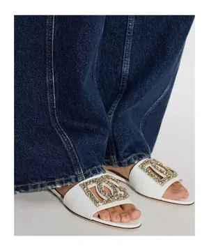 Dolce & Gabbana Flat Slides In Calfskin With Embroidery - White